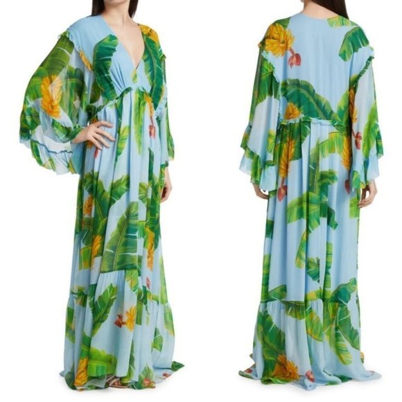 FARM Rio | Dresses | New Farm Rio Blue Fresh Bananas Maxi Dress Size ...